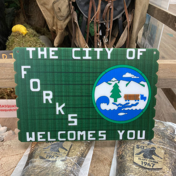 The City of Forks Welcomes You Sign, 12" x 8" – Sasquatch The Legend