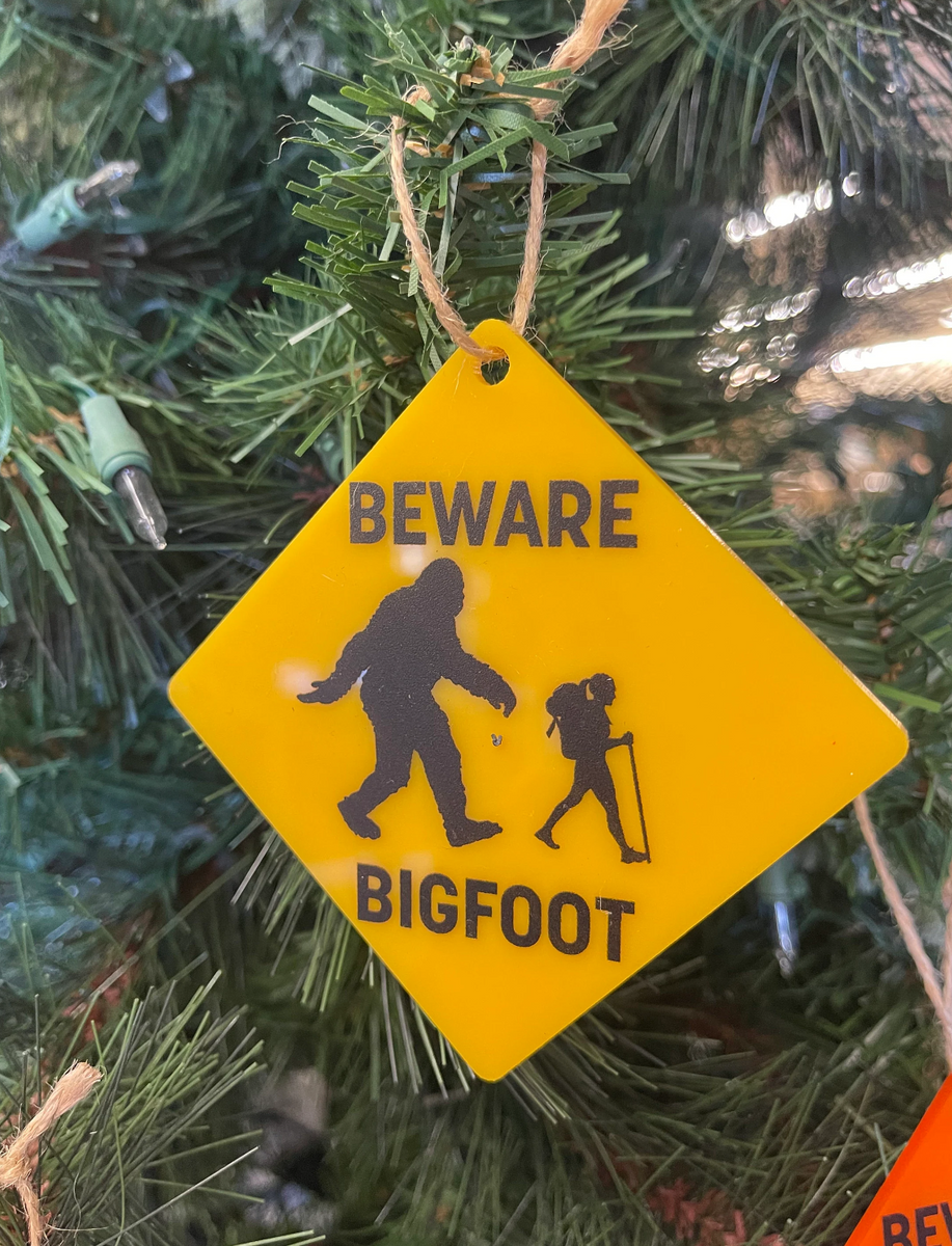 Beware Bigfoot Ornament/Magnet/Lapel Pin – Sasquatch The Legend